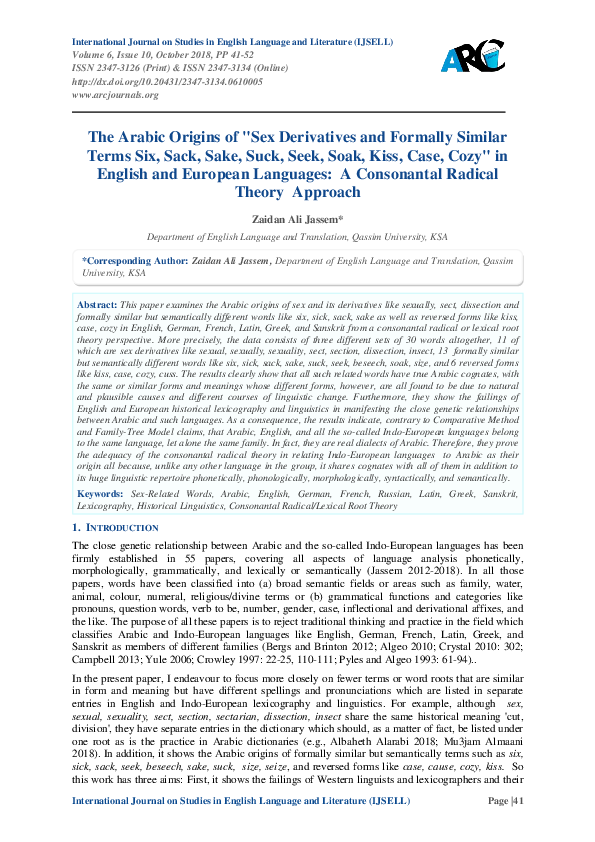 Pdf 2018d The Arabic Origins Of Sex Derivatives And Formally