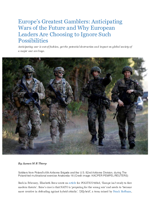 (PDF) Europe’s Greatest Gamblers: Anticipating Wars of the Future and ...