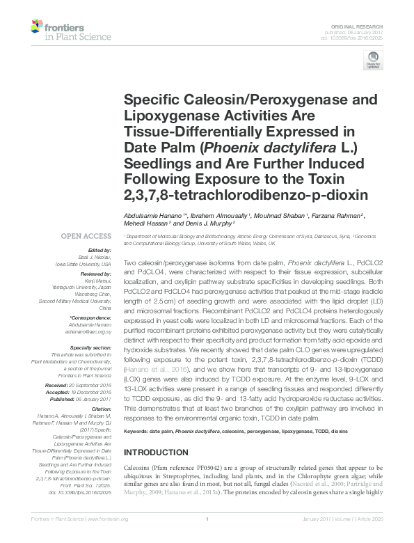 (PDF) Specific Caleosin/Peroxygenase and Lipoxygenase Activities Are ...