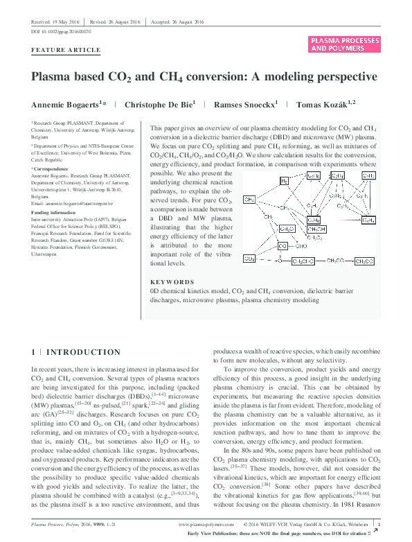 (PDF) Plasma based CO2 and CH4 conversion: A modeling perspective