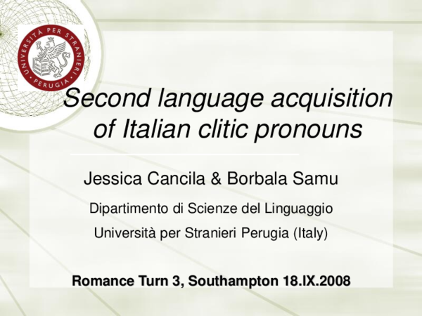 (PPT) Second language acquisition of Italian clitic pronouns