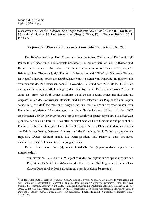 (PDF) Der junge Paul Eisner als Korrespondent von Rudolf Pannwitz (1917 ...