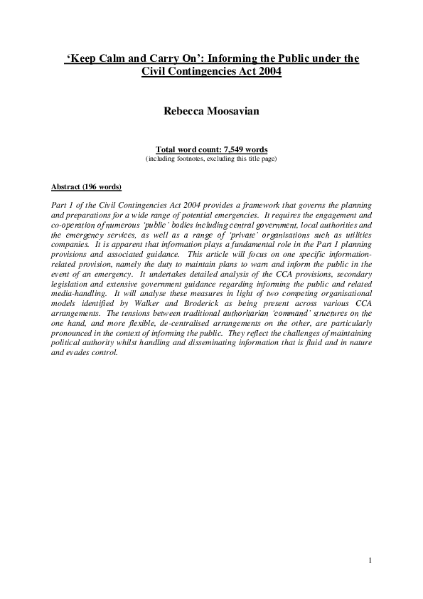 (PDF) 'Keep Calm and Carry On': Informing the Public under the Civil ...