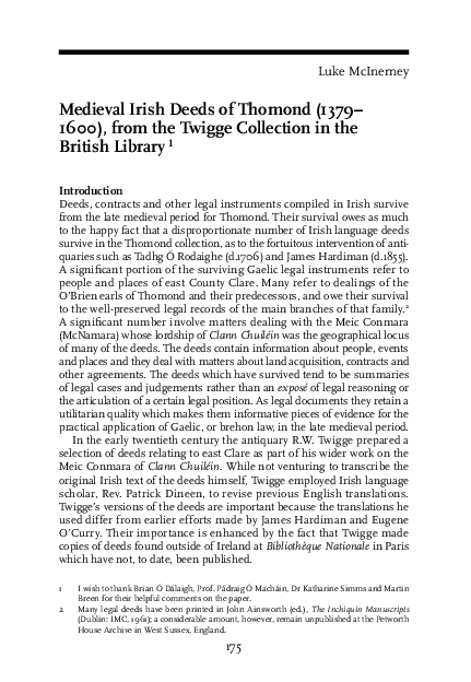 (PDF) Medieval Irish Deeds of Thomond (1379-1600), from the Twigge ...
