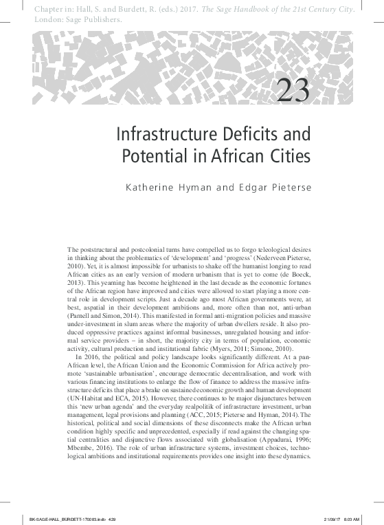 (PDF) Infrastructure deficits and potential in African cities (Hyman ...