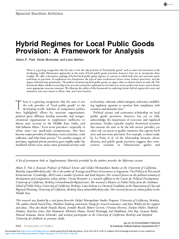 (PDF) Hybrid Regimes for Local Public Goods Provision: A Framework for ...
