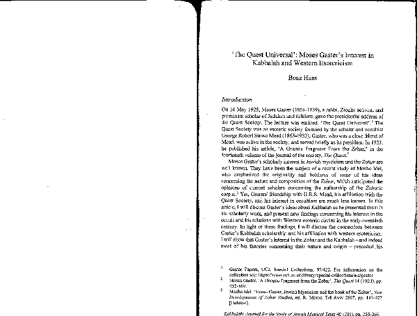 (PDF) "The Quest Universal" - Moses Gasters Interest in Kabbalah and ...