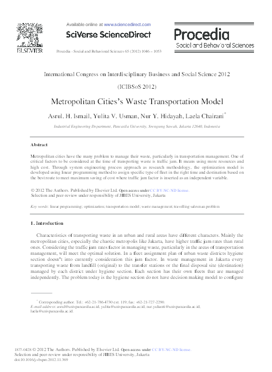 (PDF) Metropolitan Cities s Waste Transportation Model