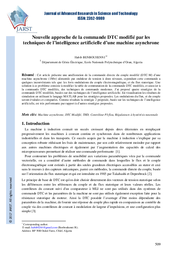 (PDF) Nouvelle approche de la commande DTC modifié par les techniques de l'intelligence ...