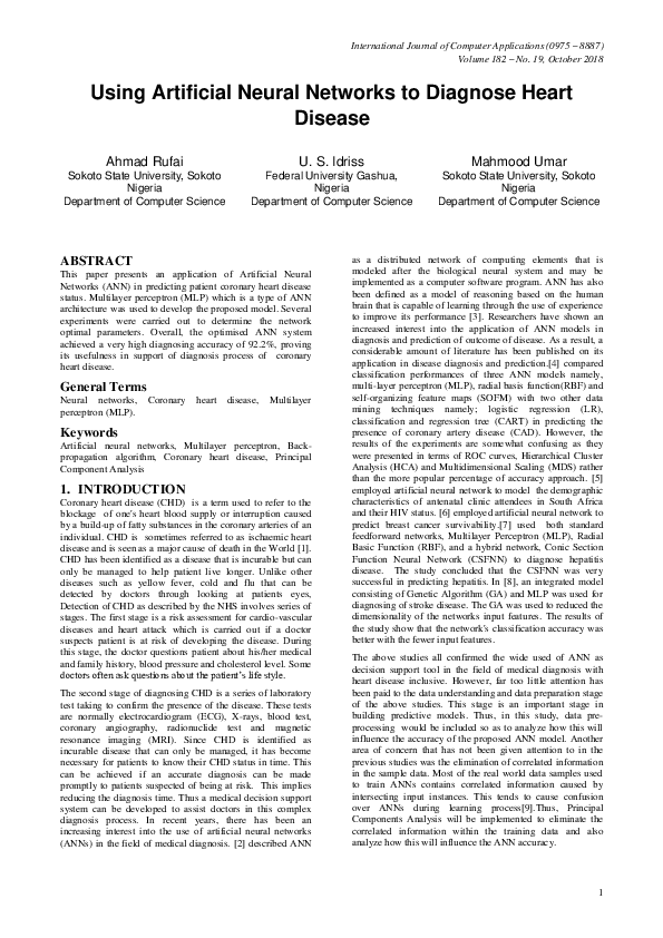 (PDF) Using Artificial Neural Networks to Diagnose Heart Disease