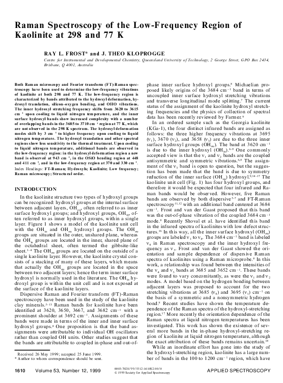 (PDF) Raman Spectroscopy of the Low-Frequency Region of Kaolinite at ...