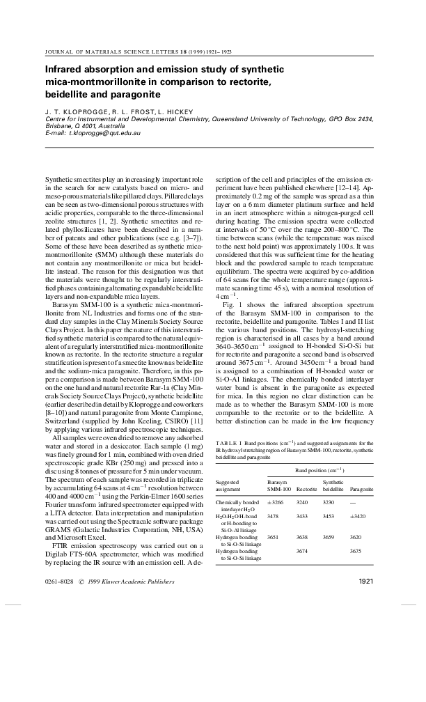 (PDF) Infrared Study of Synthetic Mica-Montmorillonite