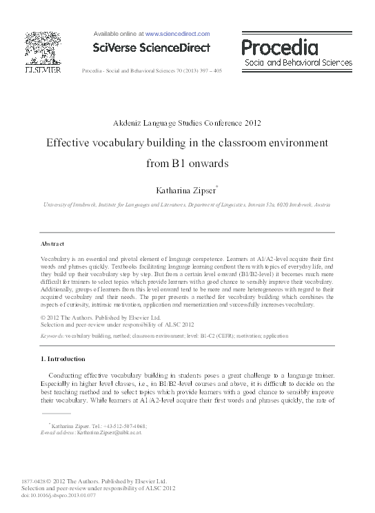 (PDF) Effective Vocabulary Building in the Classroom Environment from ...