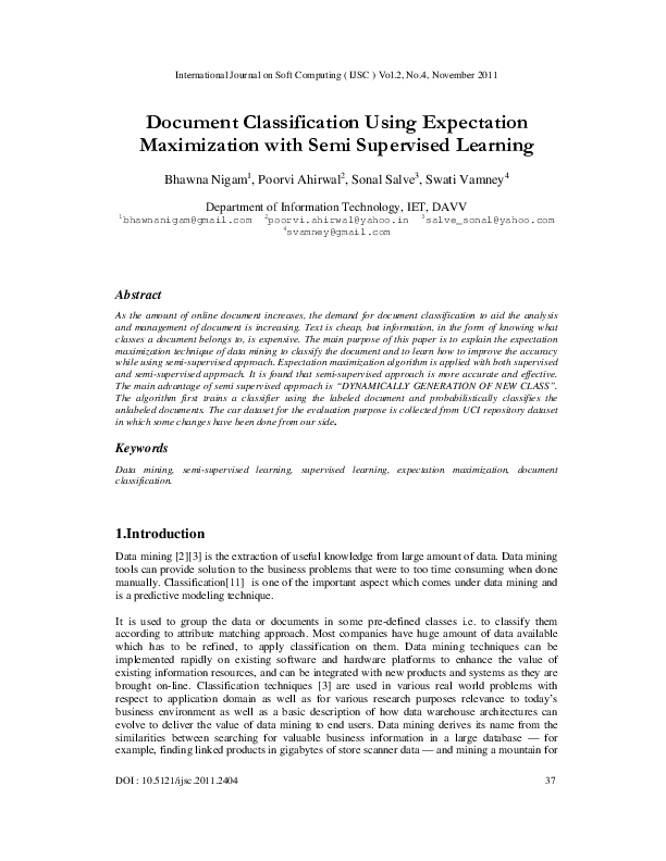 Pdf Document Classification Using Expectation Maximization With Semi