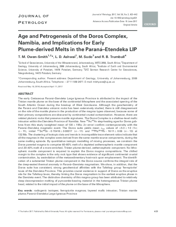 (PDF) Age and Petrogenesis of the Doros Complex, Namibia, and ...