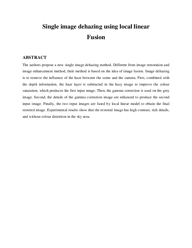 (DOC) Single image dehazing using local linear Fusion