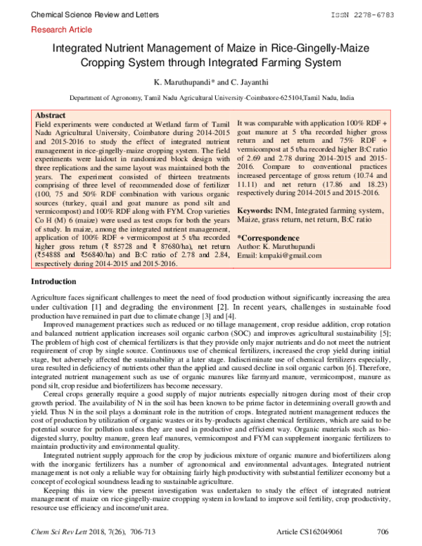 (PDF) Integrated Nutrient Management of Maize in Rice-Gingelly-Maize ...