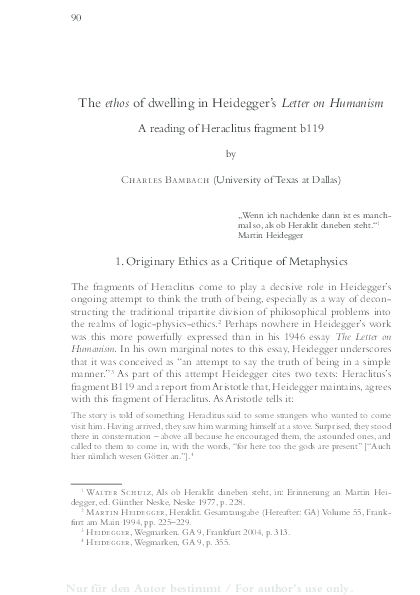 (PDF) The ethos of dwelling in Heidegger's Letter on Humanism