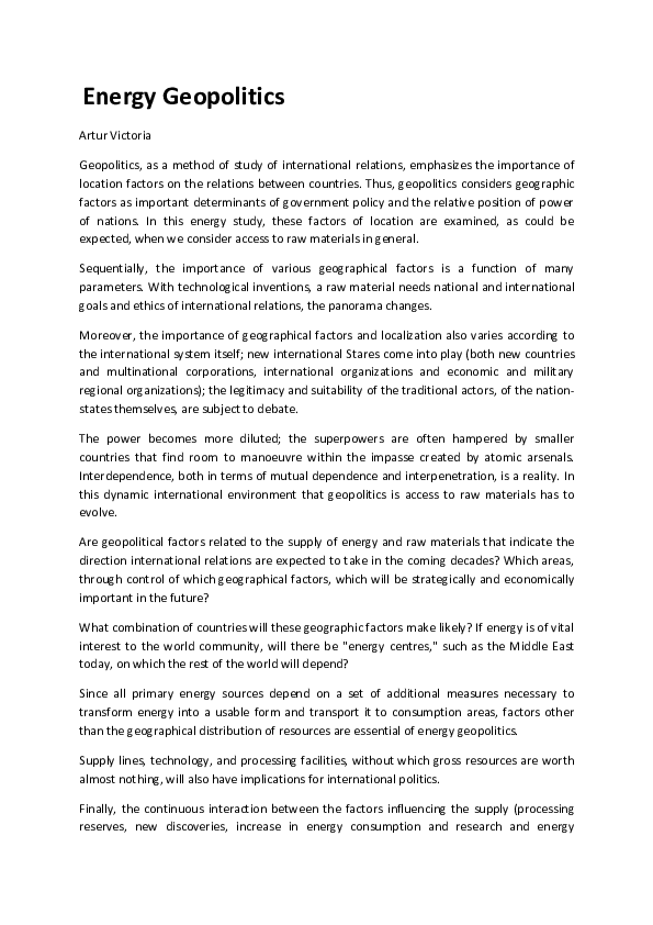 (PDF) Energy Geopolitics