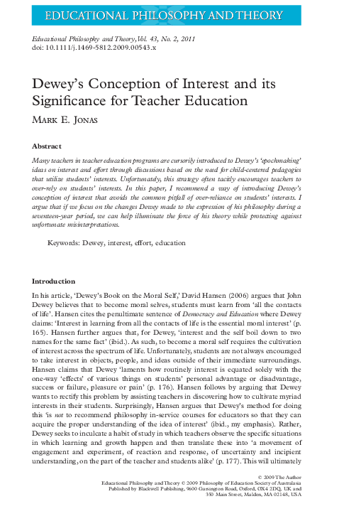 (PDF) Dewey's Conception of Interest and its Significance for Teacher ...