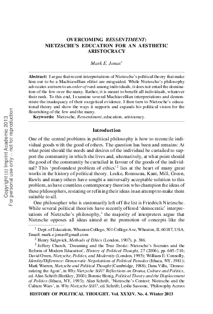 (PDF) Overcoming Ressentiment: Nietzsche's Education for an Aesthetic ...
