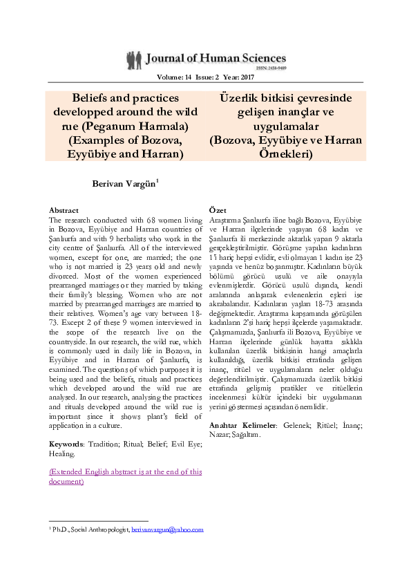 (PDF) Beliefs and practices developped around the wild rue (Peganum ...