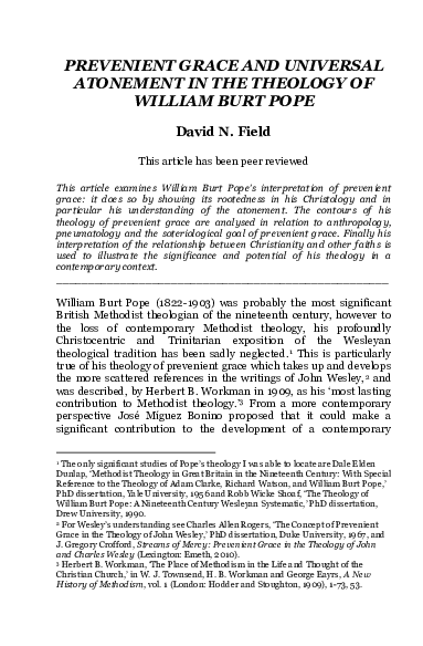 (PDF) PREVENIENT GRACE AND UNIVERSAL ATONEMENT IN THE THEOLOGY OF ...