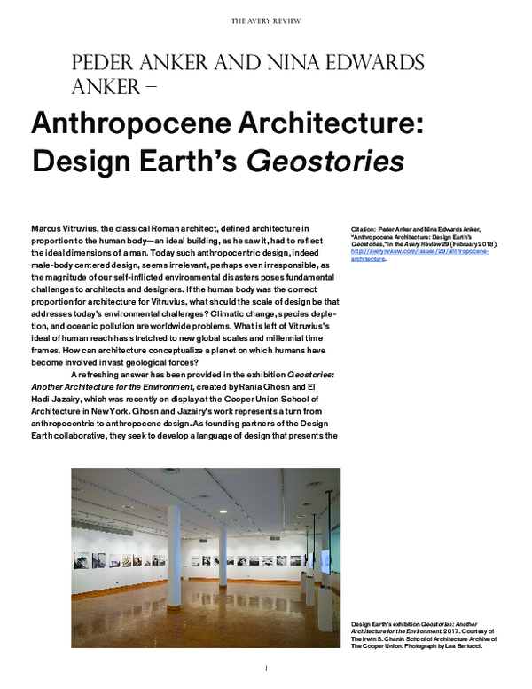 (PDF) Anthropocene Architecture: Design Earth's Geostories