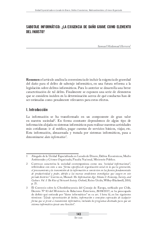 (PDF) (2018) "Sabotaje informático: ¿la exigencia de daño grave como ...