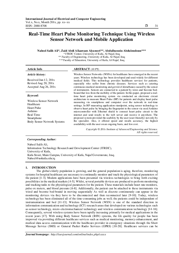 Pdf Real Time Heart Pulse Monitoring Technique Using Wireless Sensor Network And Mobile