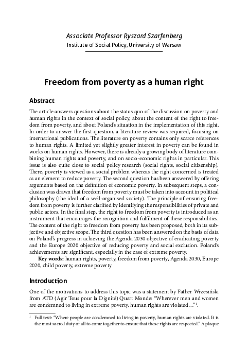 (PDF) Freedom from poverty as a human right