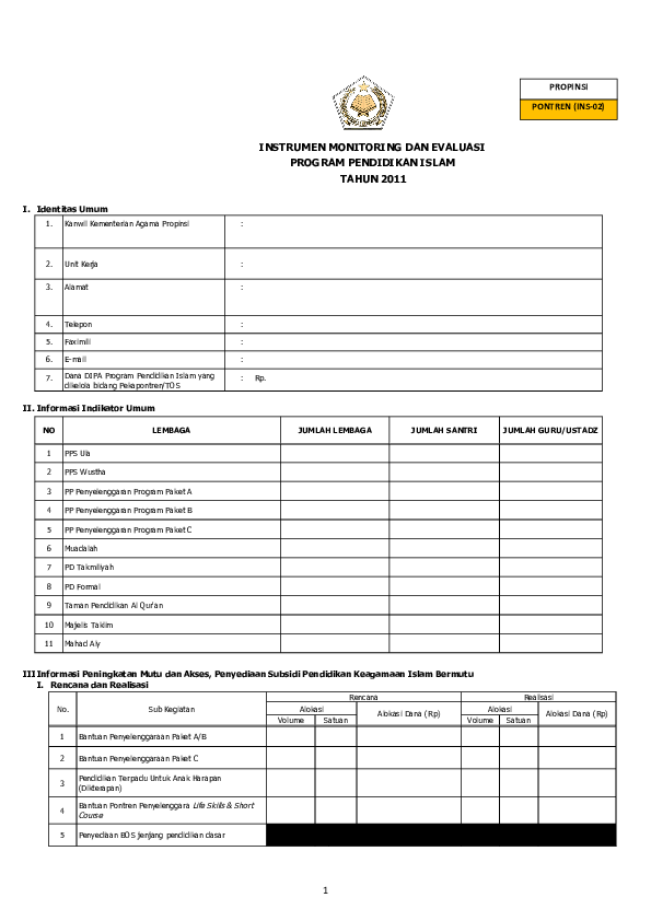 Instrumen Monev Pontren