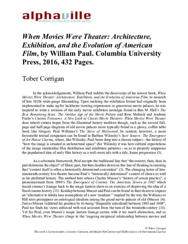 (PDF) Review Of When Movies Were Theater: Architecture, Exhibition, and ...