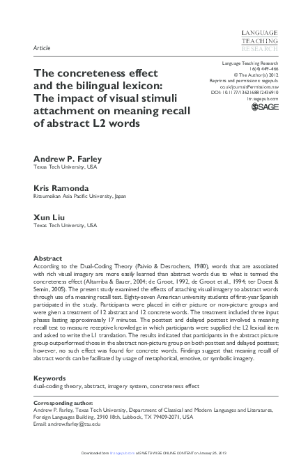 (PDF) The concreteness effect and the bilingual lexicon: The impact of visual stimuli attachment ...