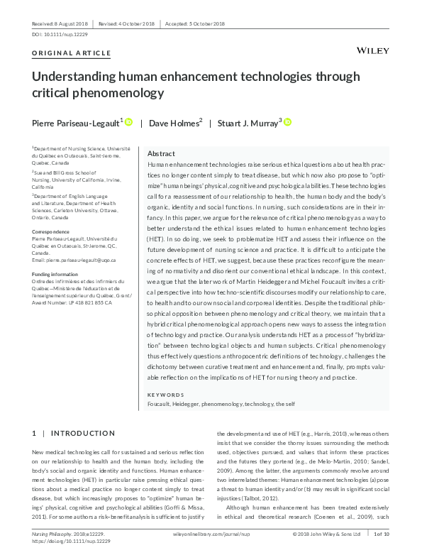 (PDF) Understanding Human Enhancement Technologies through Critical ...