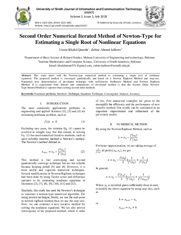 Pdf Second Order Numerical Iterated Method Of Newton Type For
