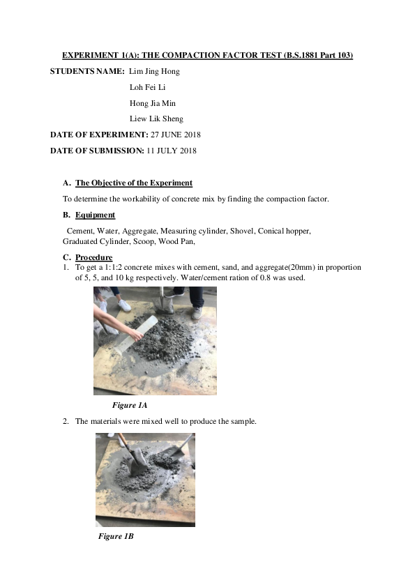 (DOC) EXPERIMENT 1(A): THE COMPACTION FACTOR TEST (B.S.1881 Part 103 ...