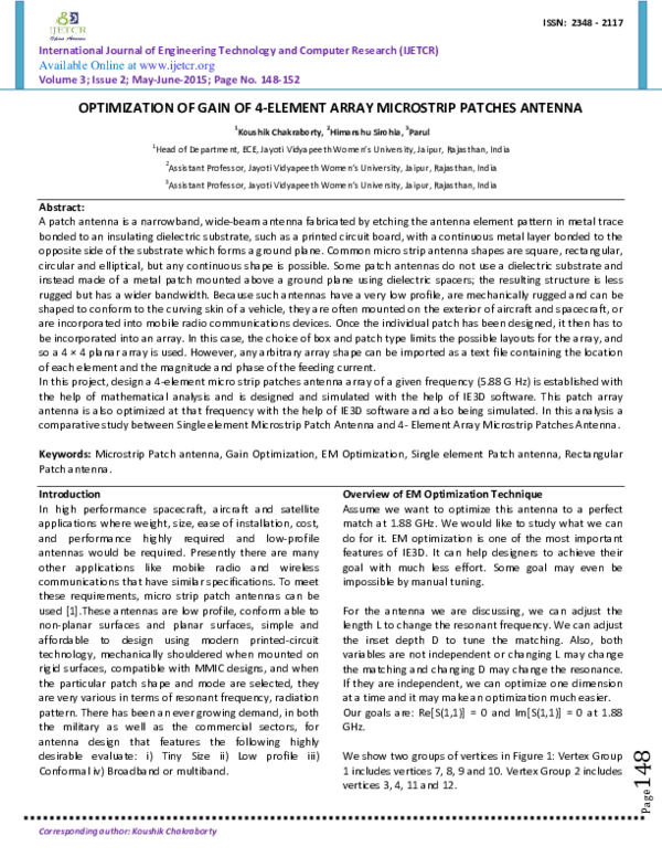 (PDF) OPTIMIZATION OF GAIN OF 4-ELEMENT ARRAY MICROSTRIP PATCHES ANTENNA