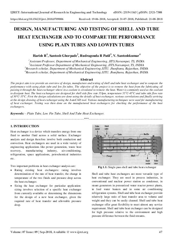 (PDF) DESIGN, MANUFACTURING AND TESTING OF SHELL AND TUBE HEAT ...