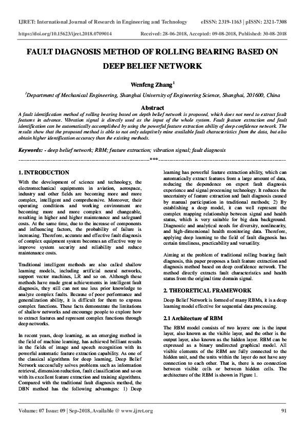 (PDF) FAULT DIAGNOSIS METHOD OF ROLLING BEARING BASED ON DEEP BELIEF NETWORK