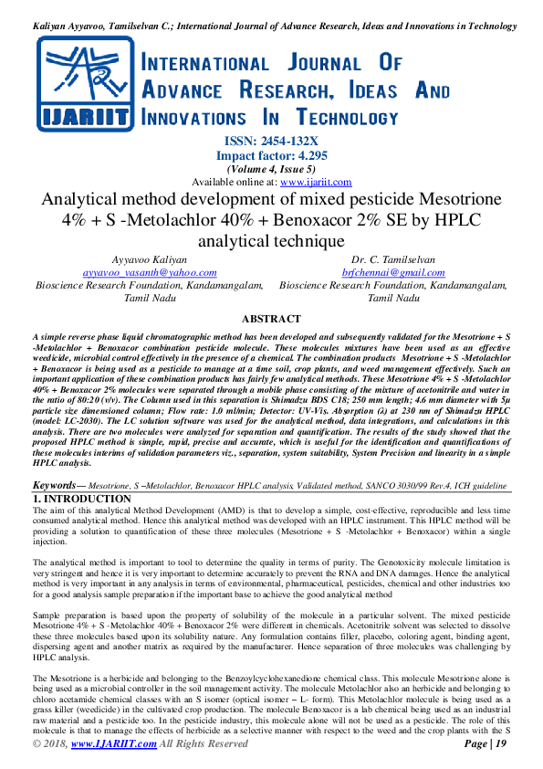 (PDF) Analytical method development of mixed pesticide Mesotrione 4% ...