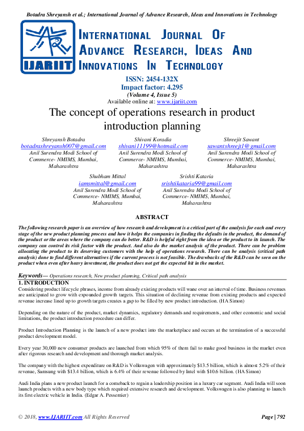 (PDF) The concept of operations research in product introduction planning