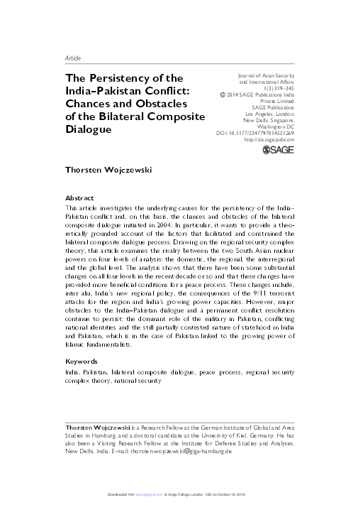 (PDF) The Persistency of the India–Pakistan Conflict: Chances and ...