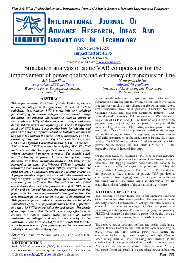 (PDF) Simulation analysis of static VAR compensator for the improvement of power quality and ...