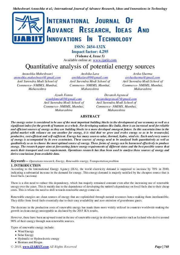 (PDF) Quantitative analysis of potential energy sources