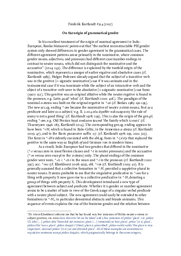 (PDF) On the origin of grammatical gender