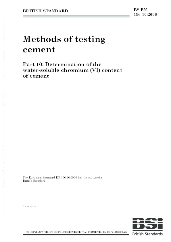 Pdf Methods Of Testing Cement — Part 10 Determination Of The Water
