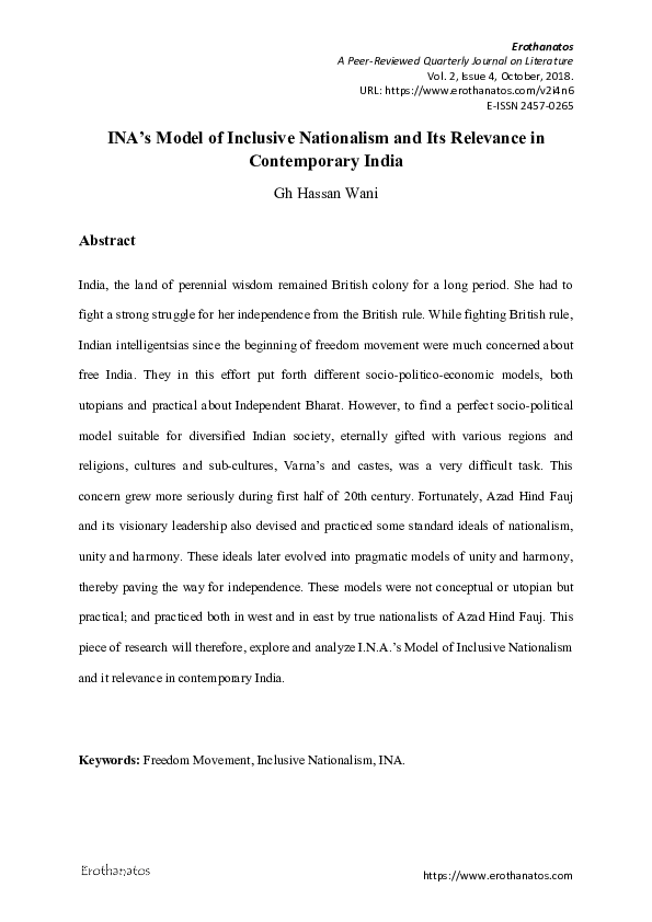 (PDF) INA's Model of Inclusive Nationalism and Its Relevance in ...