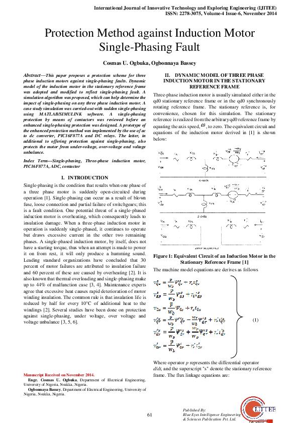(PDF) Protection Method against Induction Motor Single-Phasing Fault