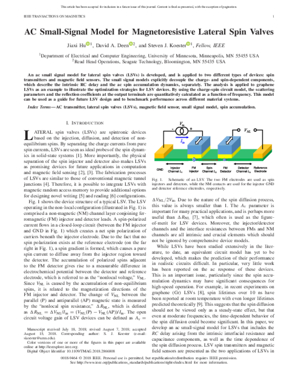(PDF) AC Small-Signal Model for Magnetoresistive Lateral Spin Valves